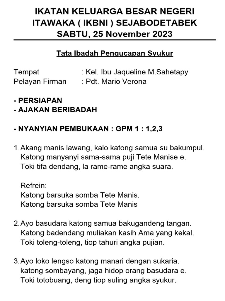 Tata Ibadah Syukur IKBNI | PDF | Agama & Spiritualitas