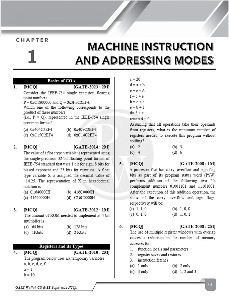 Basics of COA: 1. (MCQ) (GATE-2023: 2M) | PDF | Computer Architecture | Computer Engineering