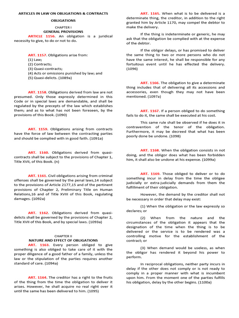 Articles in Law On Obligations | PDF | Guarantee | Private Law