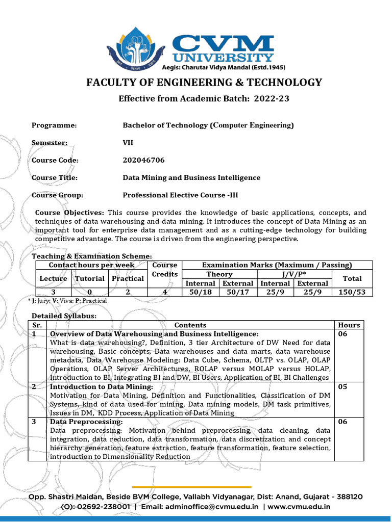 Data Mining And Business Intelligence Course Pdf Data Warehouse