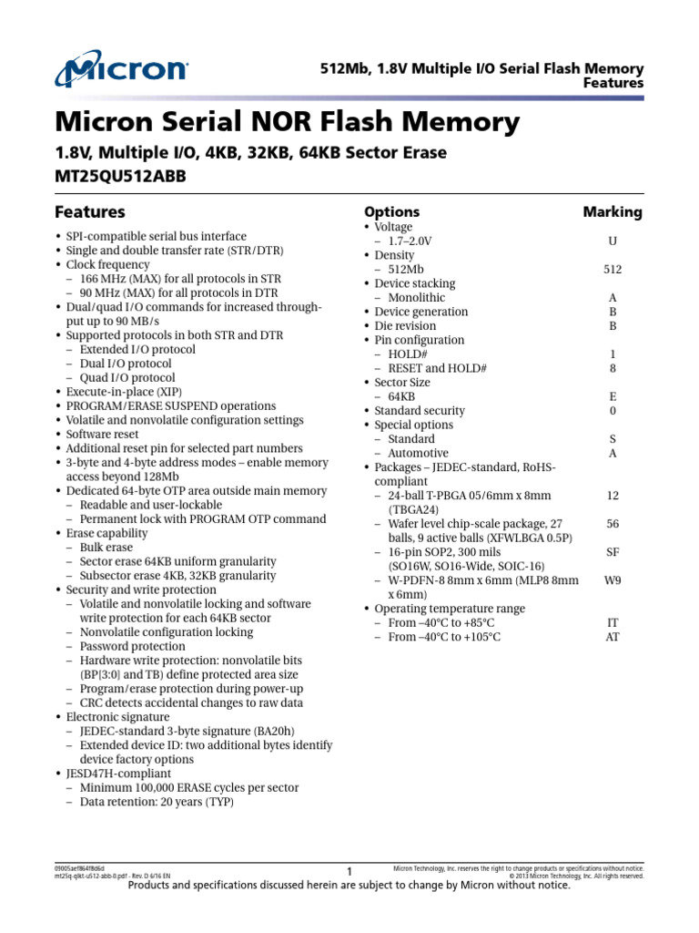 MT25QU512ABB8E | PDF | Flash Memory | Computer Memory