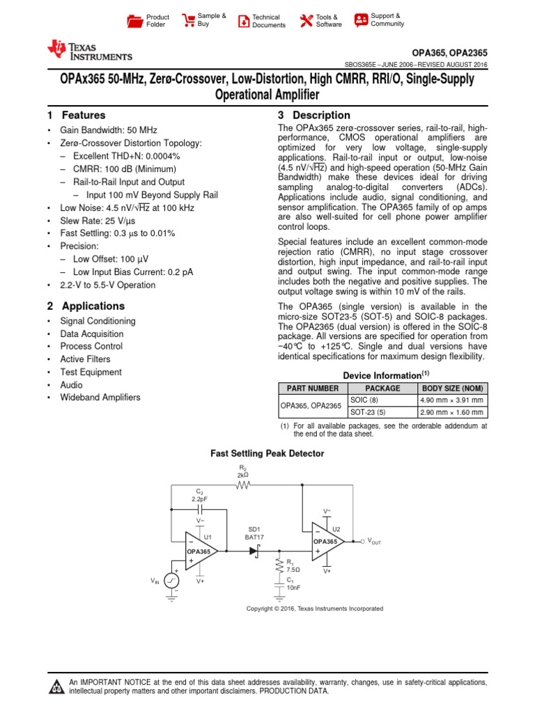 OPA365 | PDF | Amplifier | Operational Amplifier