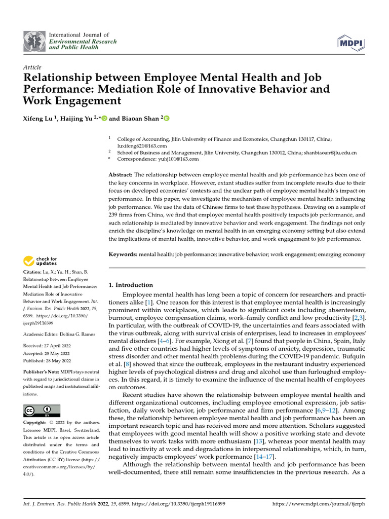 Relationship Between Employee Mental Health and Job Performance Mediation Role of Innovative ...