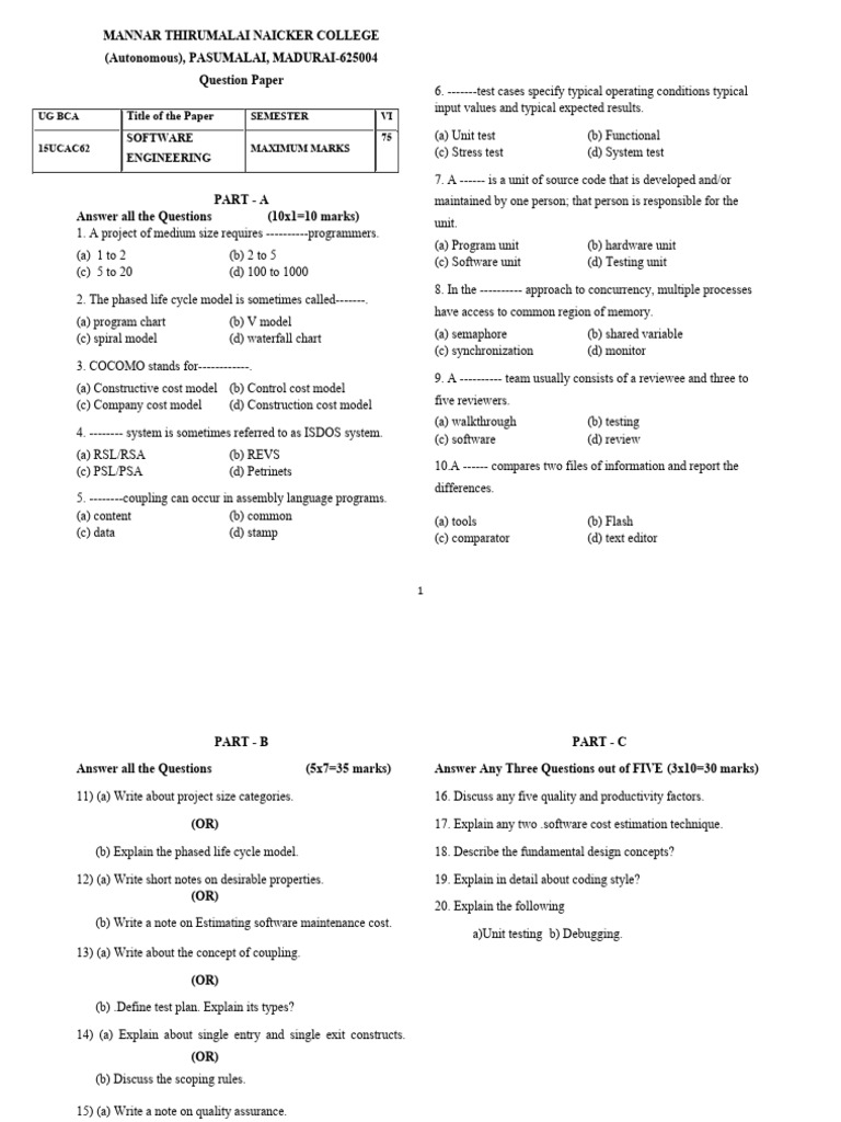 Software Engineering QP Bca 15ucac62 | PDF | Product Lifecycle | Software