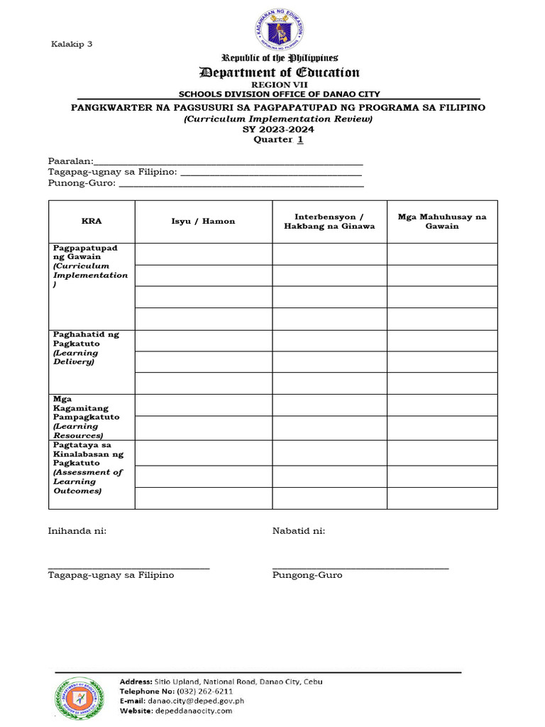 School Pangkwarter Na Pagsusuri Sa Filipino Template | PDF