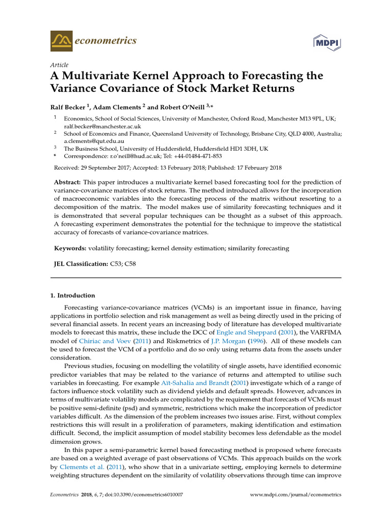 Econometrics 06 00007 V2 Pdf Forecasting Covariance Matrix