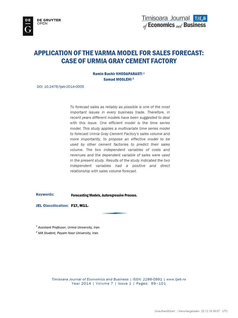 VARMA - Timisoara Journal of Economics and Business) Application of The ...