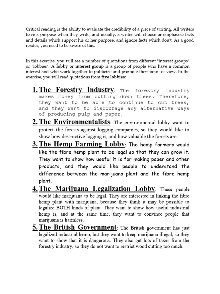 Critical Reading Exercises | PDF | Cannabis (Drug) | Hemp