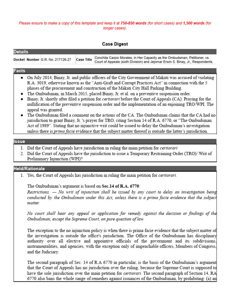 Carpio-Morales v. CA | PDF | Certiorari | Injunction