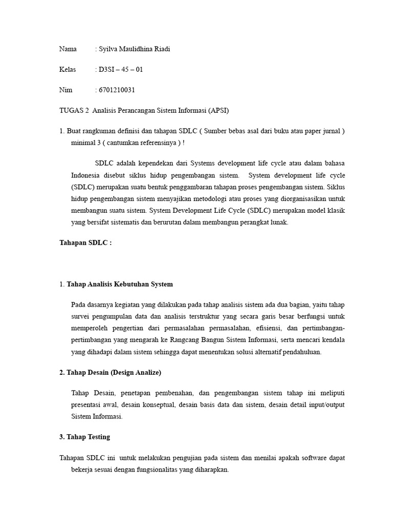 APSI TUGAS 2 Syilva Maulidhina 6701210031 | PDF | Bisnis | Teknologi & Rekayasa