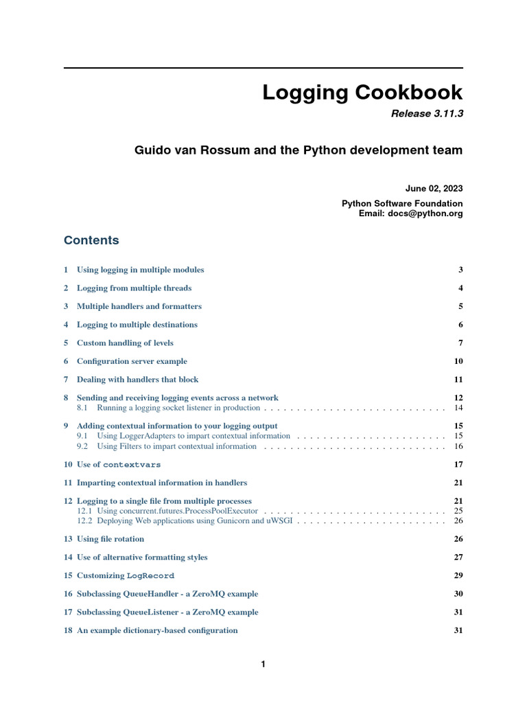 Howto Logging Cookbook | PDF | Software | Computer Engineering Howto Logging Cookbook | PDF | Software | Computer Engineering