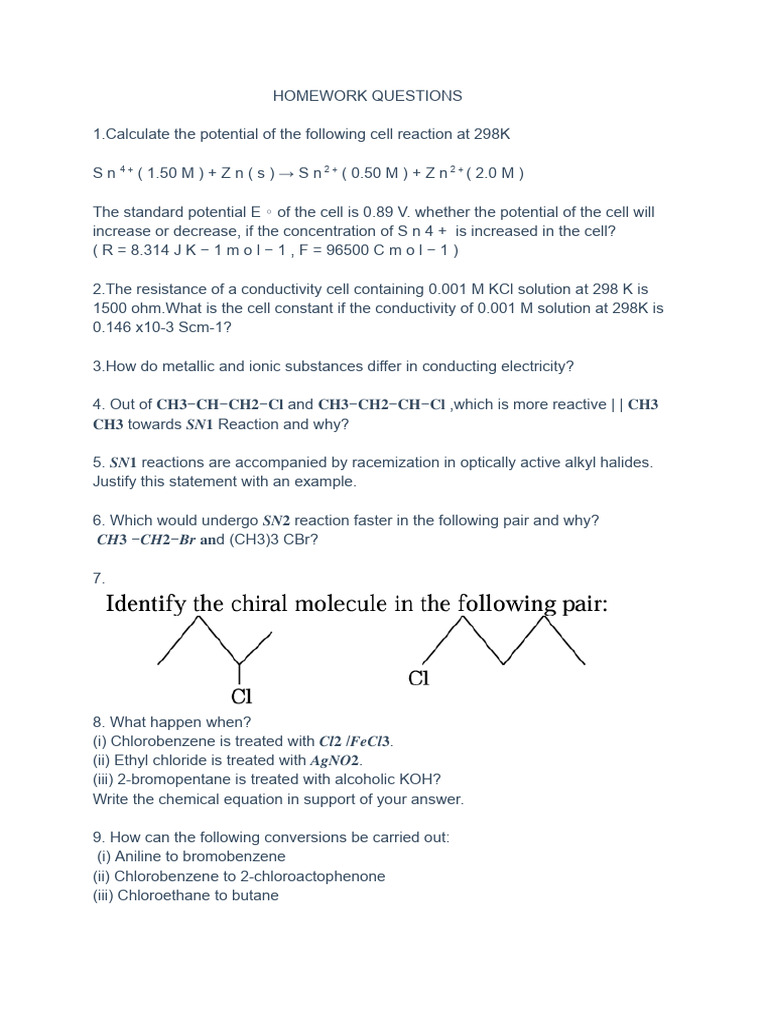 Chemistry HOMEWORK QUESTIONS | PDF