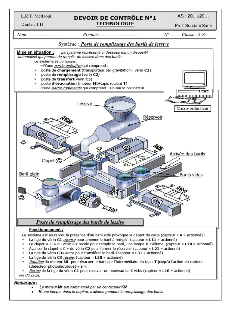 Devoir N1 2as Grafcet Remplissage de Lessive 2010 | PDF | Équipement | Machine