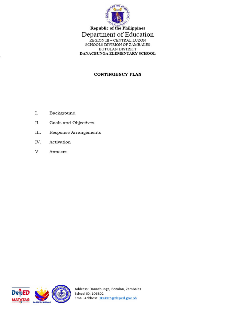 SDRRM Contingency Plan | PDF | Flood | Rain