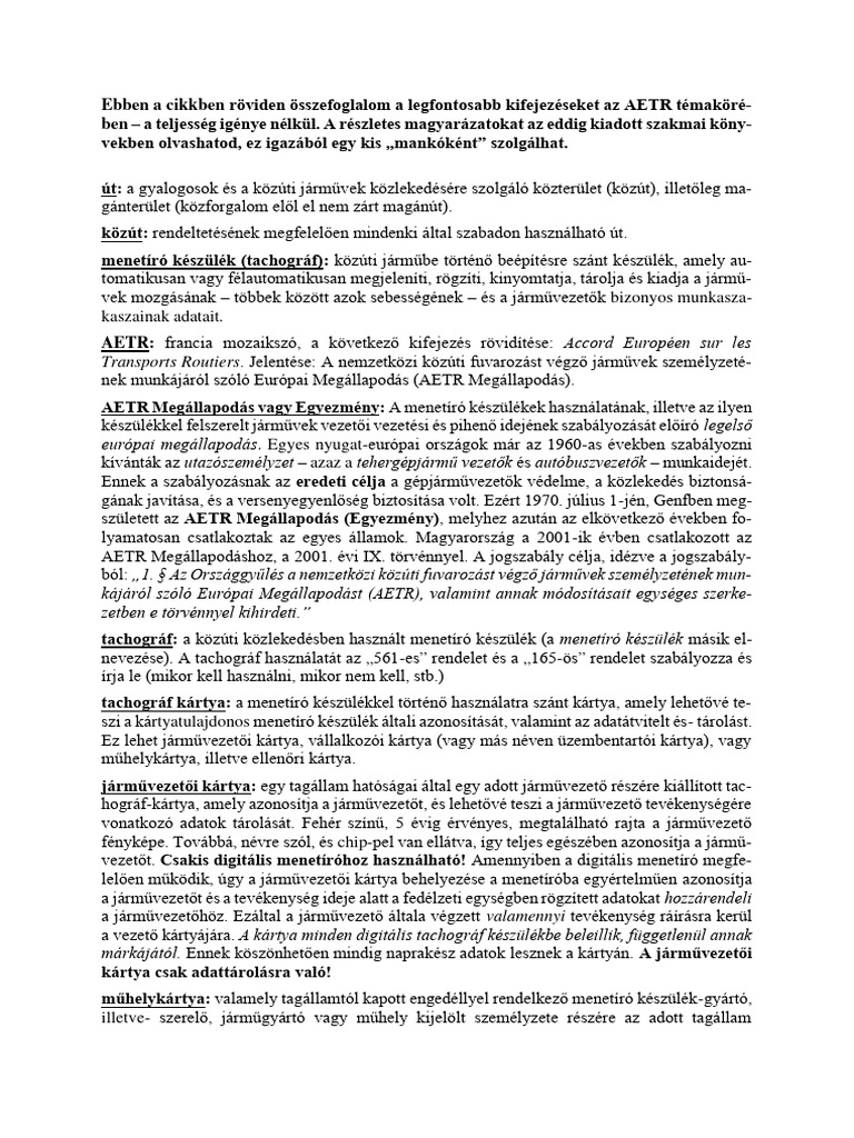 AETR Kulcskifejezesek | PDF