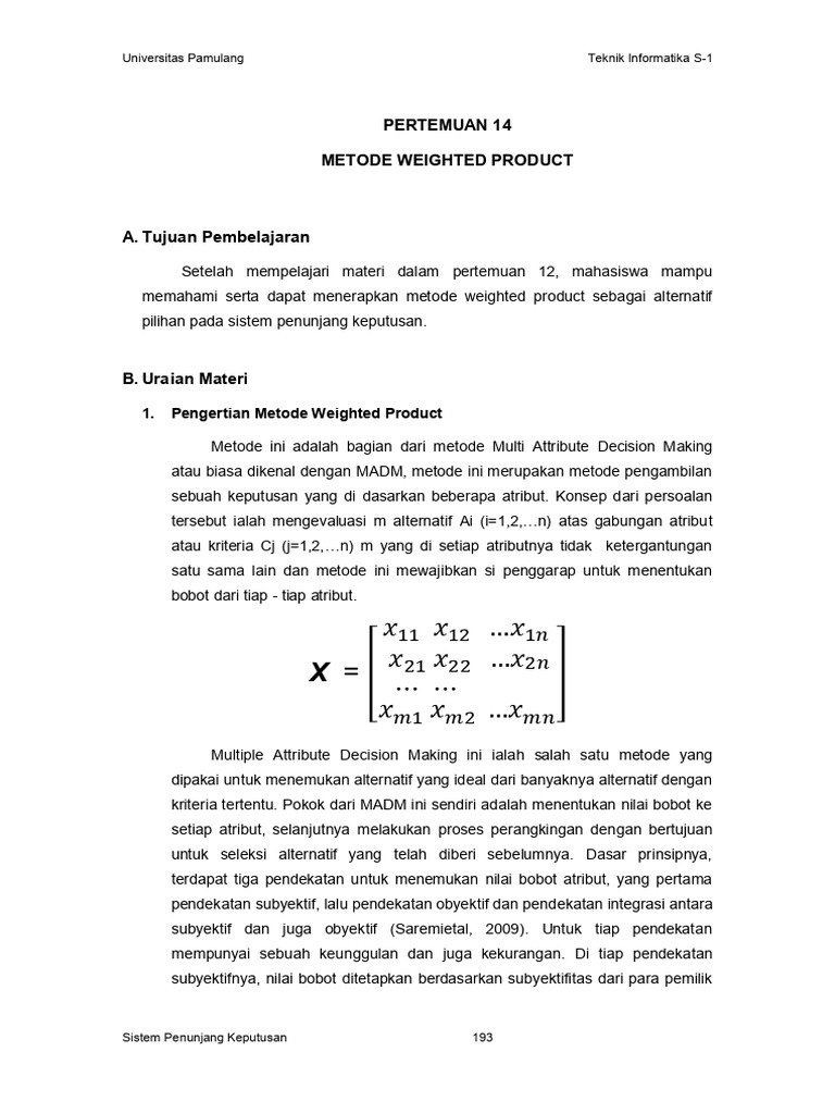 TPL0473 - 14 - Metode Weighted Product | PDF