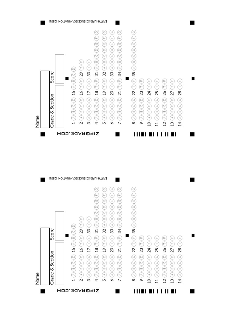 Exam Answer Sheet Earth Life Science | PDF | Data Collection ...