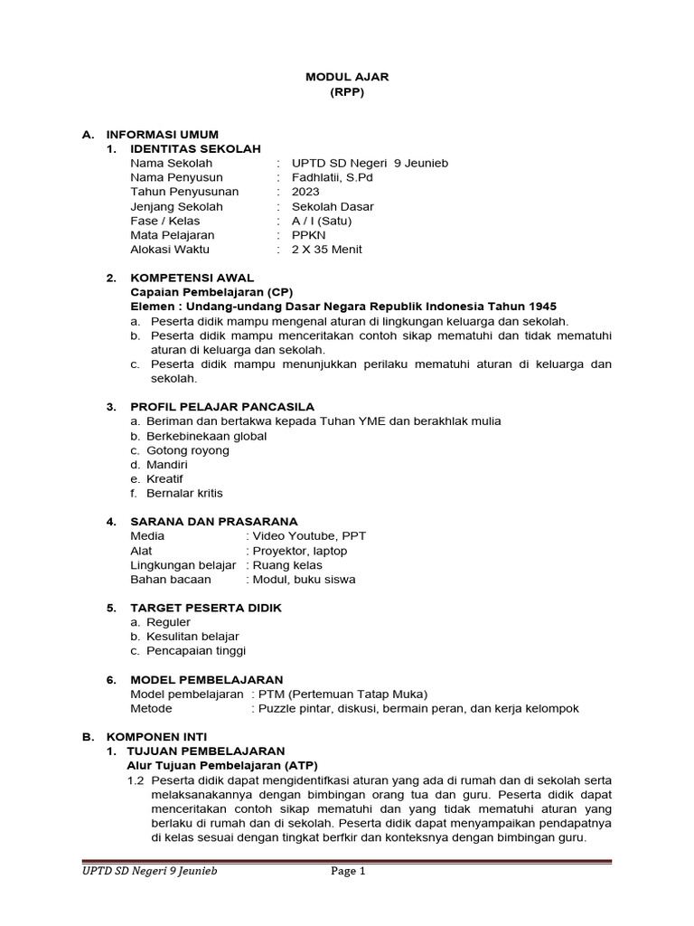 Unit I - Aku Anak Yg Patuh Aturan - 1 | PDF