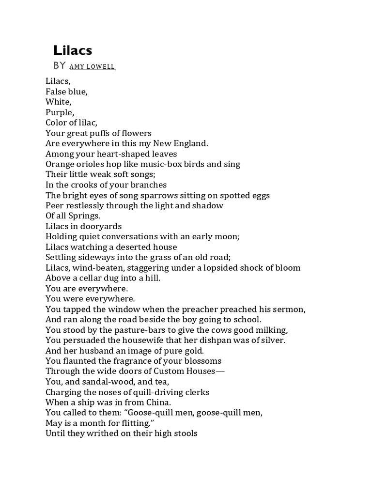Amy Lowell - Lilacs | PDF
