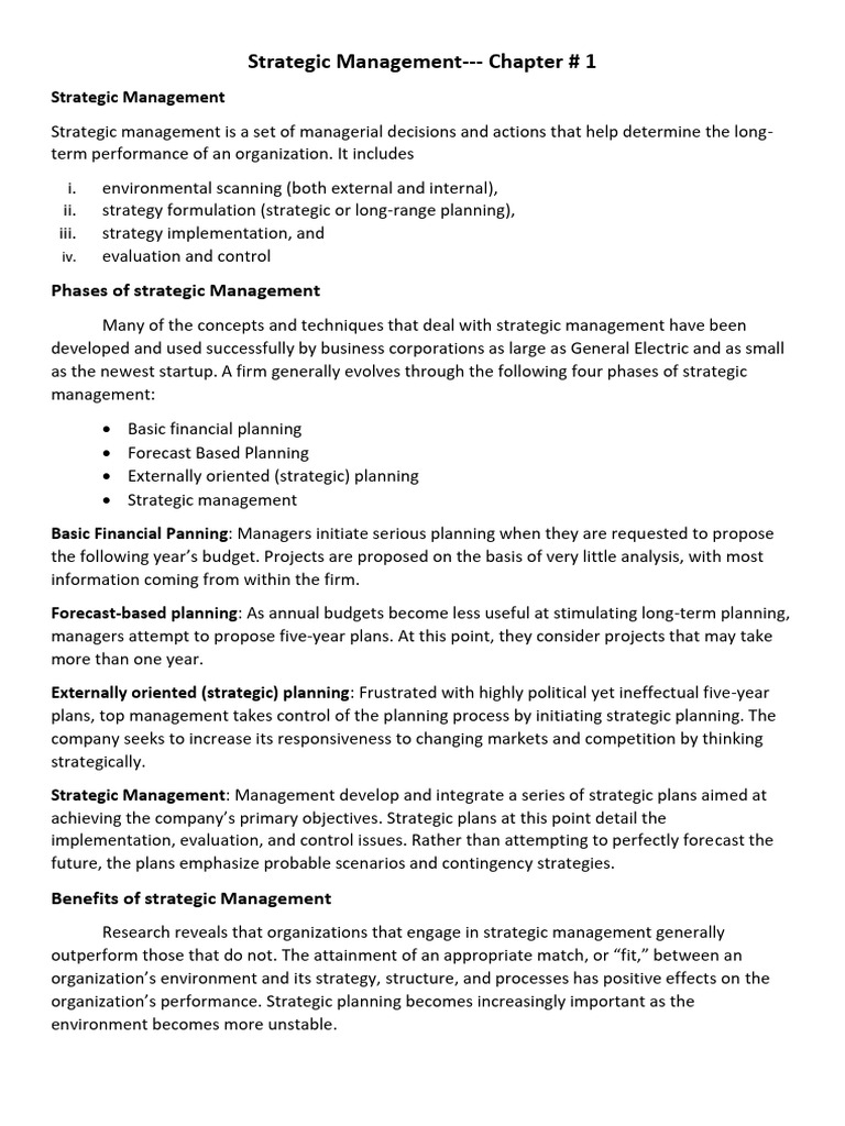 Strategic Management Chapter # 1 | Download Free PDF | Strategic ...