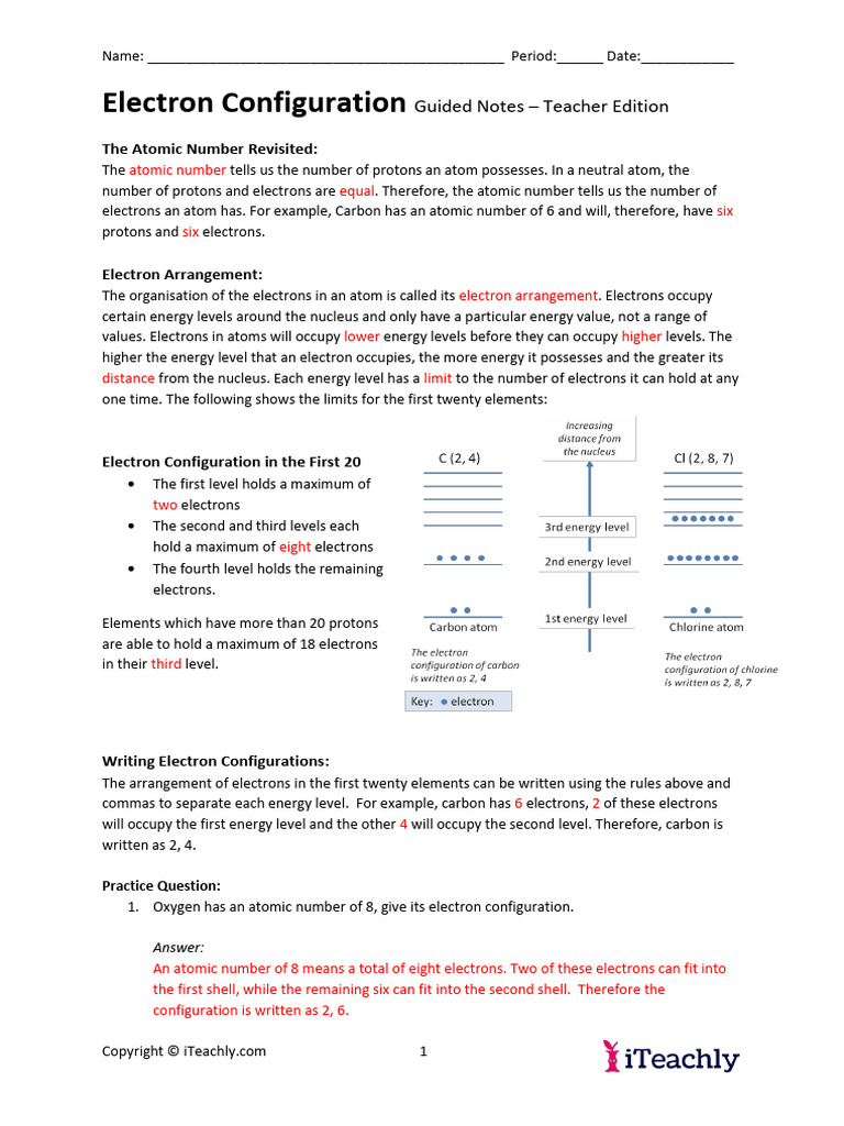 1 6 Guided Notes TE Electron Configuration | PDF | Atomic Orbital ...