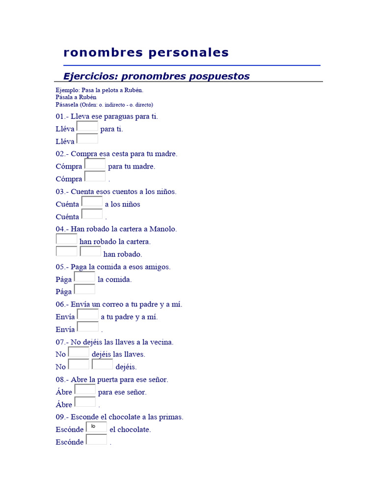 Ejercicios Pronombres | PDF