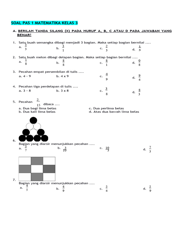 Soal Matematika Kelas 3 SD Bab 6 Pecaan Dan Kunci Jawaban PDF | PDF