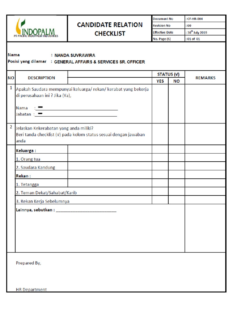Candidate Relation Checklist Ok | PDF