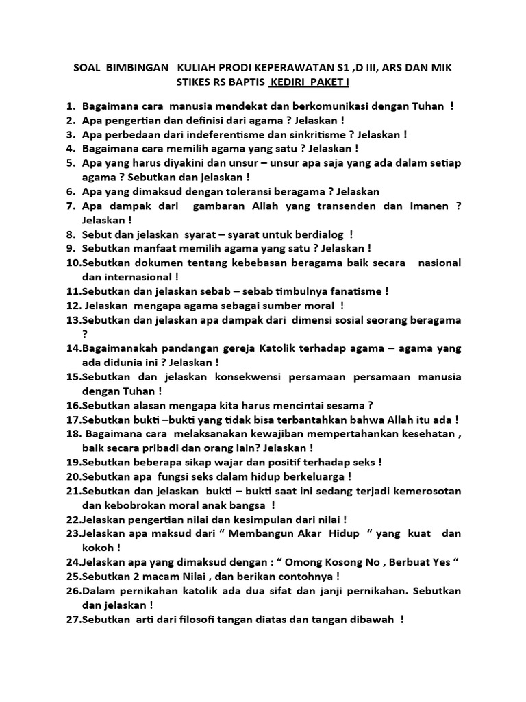 Stikes RS Baptis Soal Bim-Kul Keperawatan, Ars Dan Mik | PDF