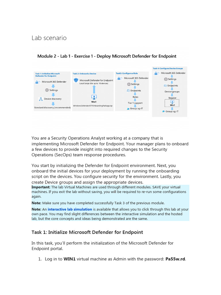 Learning Path 2 - Lab 1 - Exercise 1 - Deploy Microsoft Defender For Endpoint | PDF | Menu ...