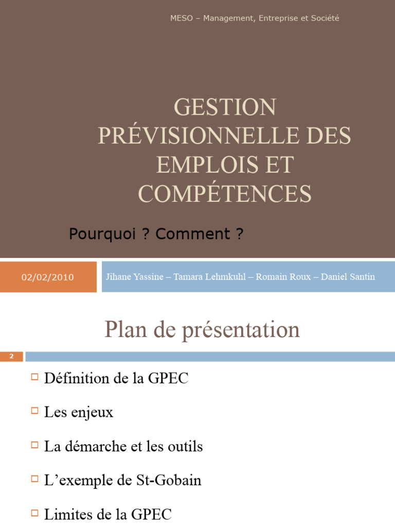 Gestion Prévisionnelle Des Emplois Et Des Compétences GPEC ...
