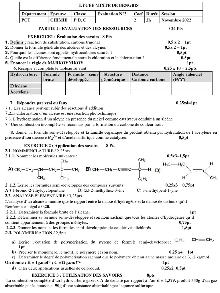 Exercices sur la nomenclature des alcanes | PDF | Alcène | Alcane