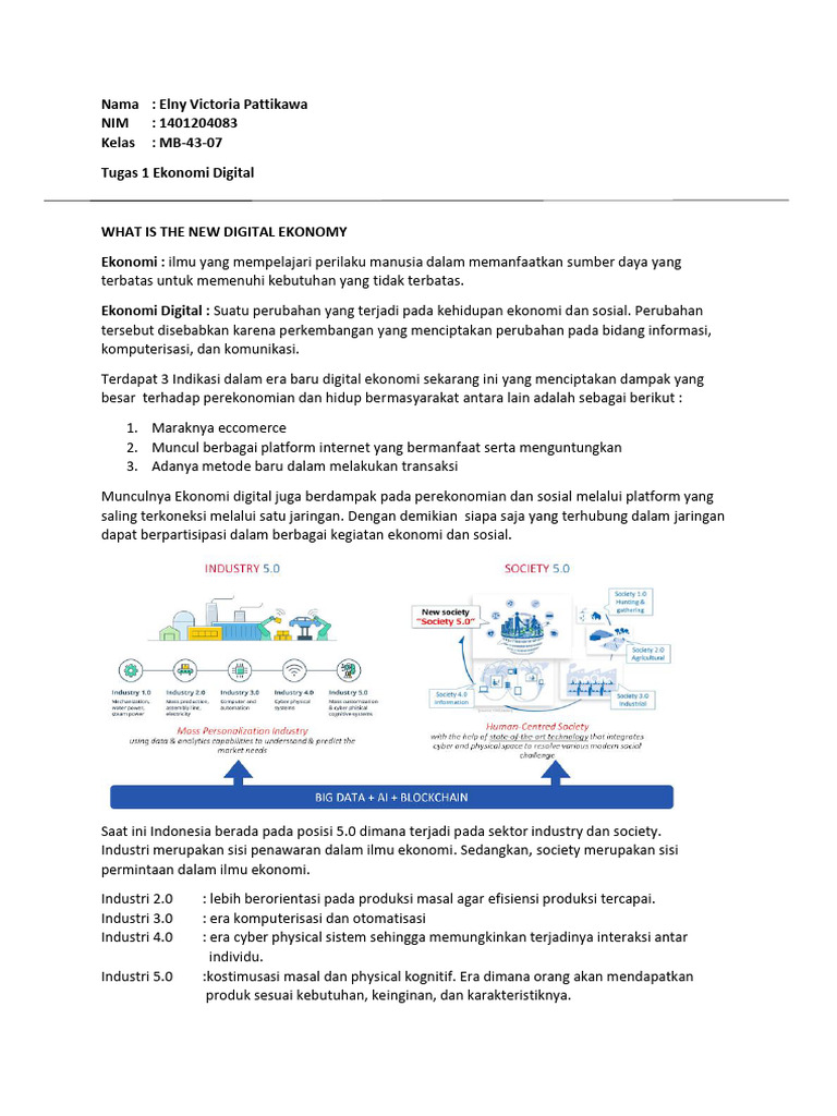 Elny Victoria Pattikawa - 1401204083 - Tugas 1 Ekonomi Digital | PDF