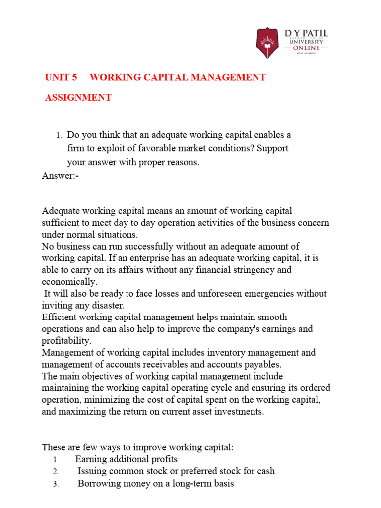 Financial Management Assignment | PDF | Working Capital | Financial Capital