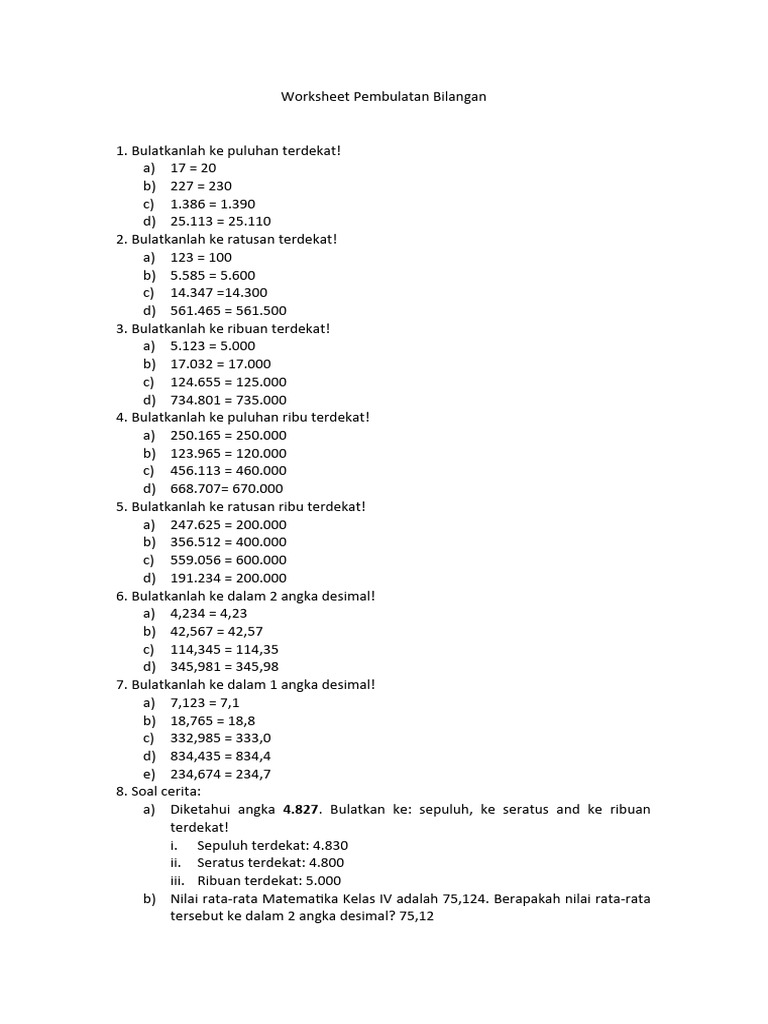 Latihan Pembulatan Angka Lengkap | PDF | Metode & Bahan Ajar | Sains ...
