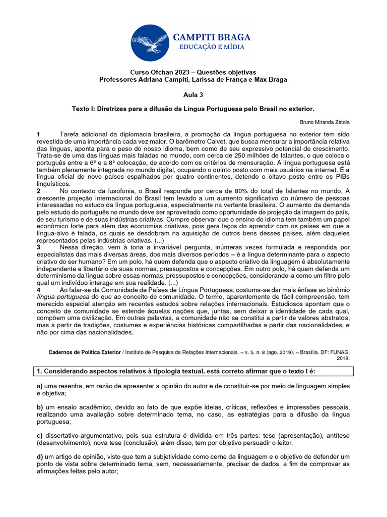 Aula 3 - Diretrizes para A Difusao Da Lingua Portuguesa Pelo Brasil No ... Aula 3 - Diretrizes para A Difusao Da Lingua Portuguesa Pelo Brasil No ...