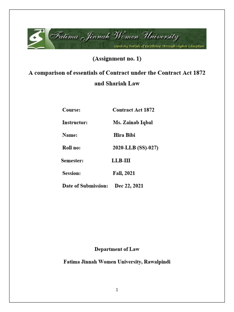 Contract Essentials: Shariah vs. 1872 Act | PDF | Business Law ...