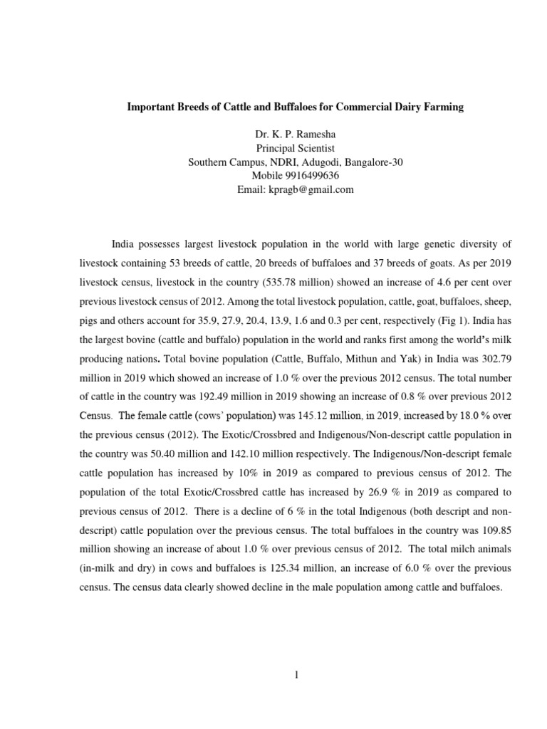 Cattle and Buffalo Breeds For Commercial Dairy Farming in India | PDF ...