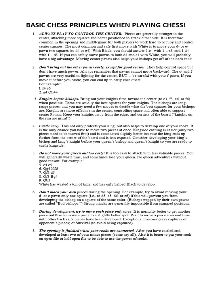 Basic Chess Principles When Playing Chess | PDF | Chess Openings | Traditional Games