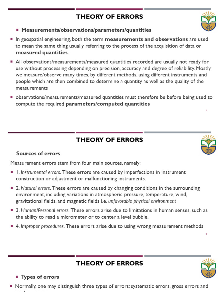 EEGI 3131-Adjustment Computations-Lesson 2 | PDF | Observational Error | Errors And Residuals