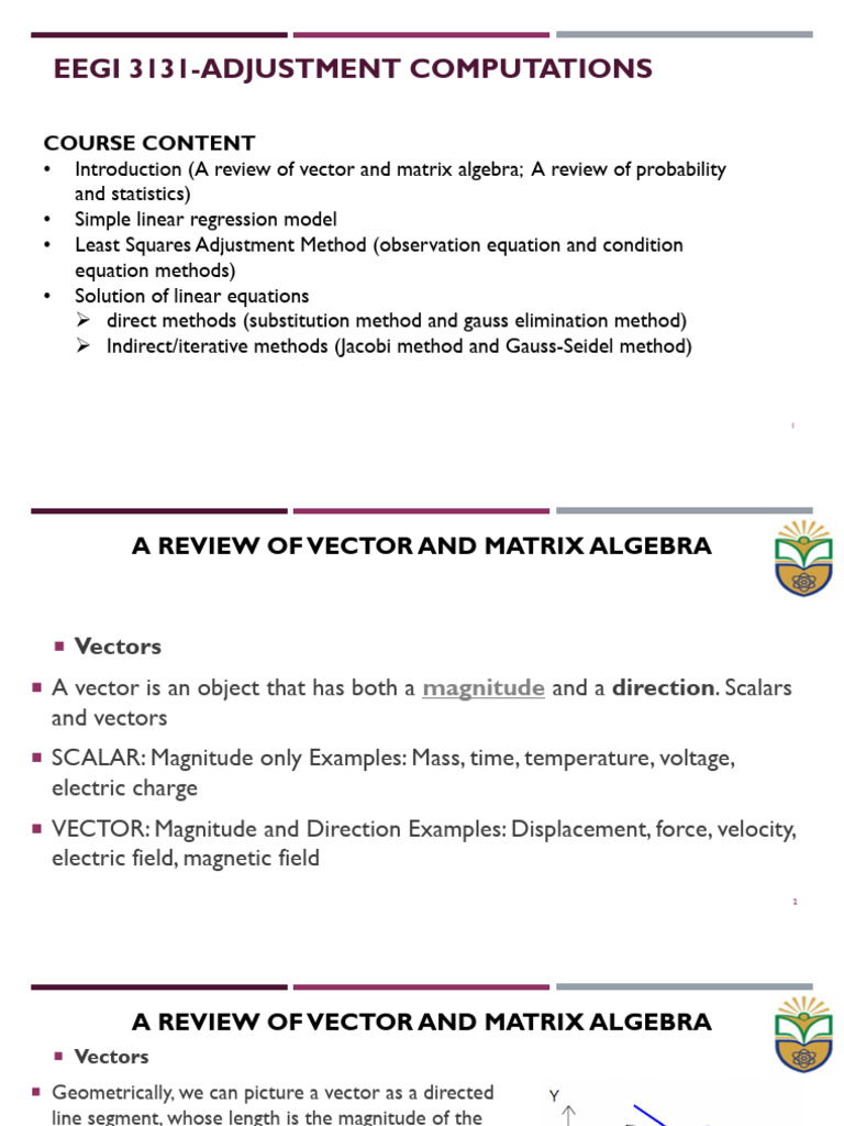 EEGI 3131-Adjustment Computations-Lesson 1 | PDF | Euclidean Vector ...