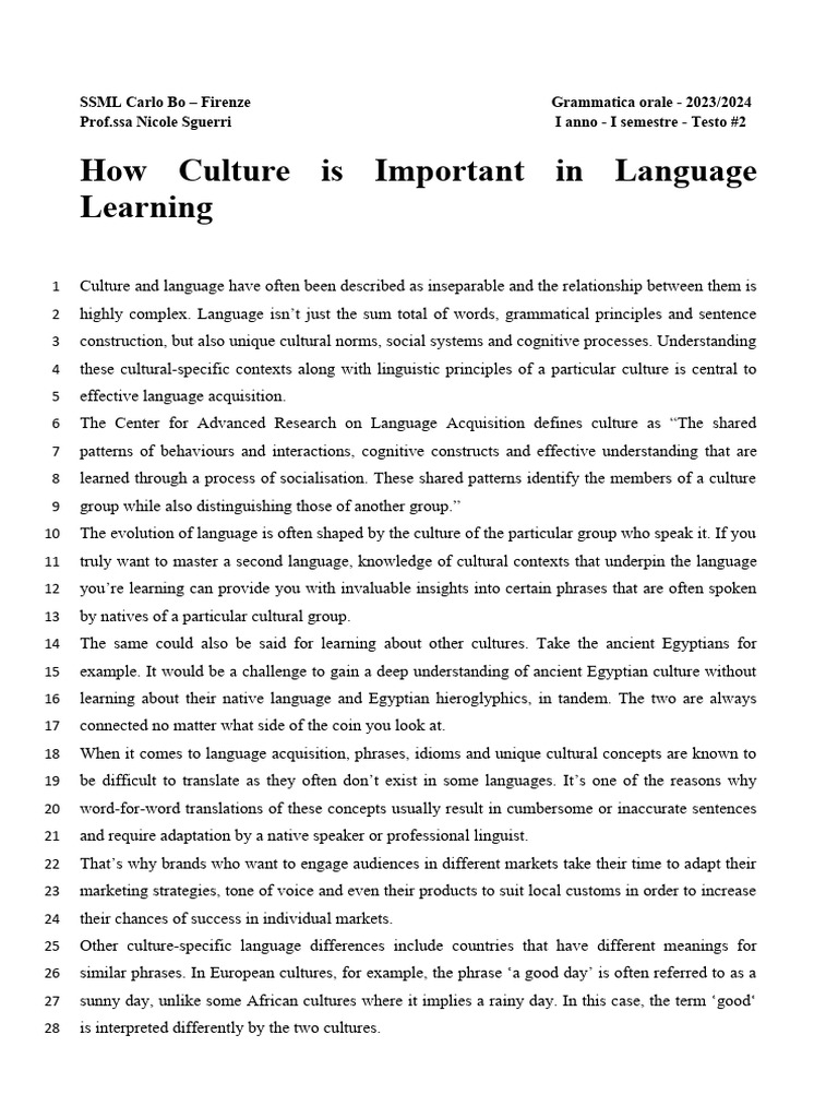 How Culture Is Important in Language Learning | PDF | Language Acquisition | Gesture