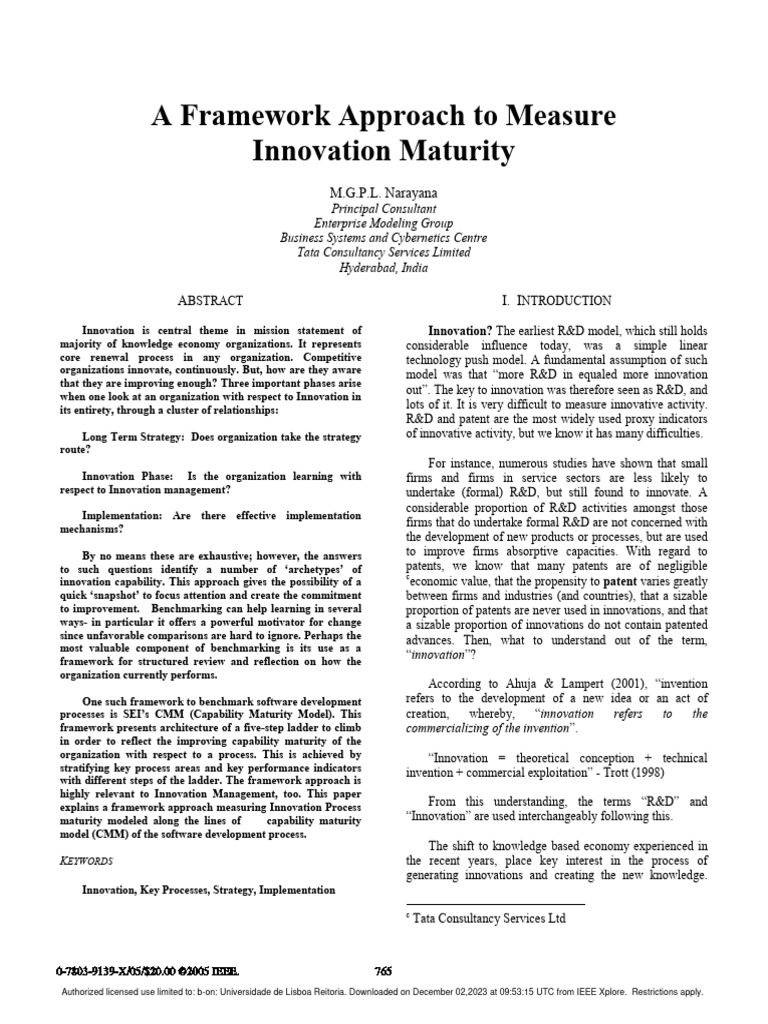 A Framework Approach To Measure Innovation Maturity | PDF | Innovation ...