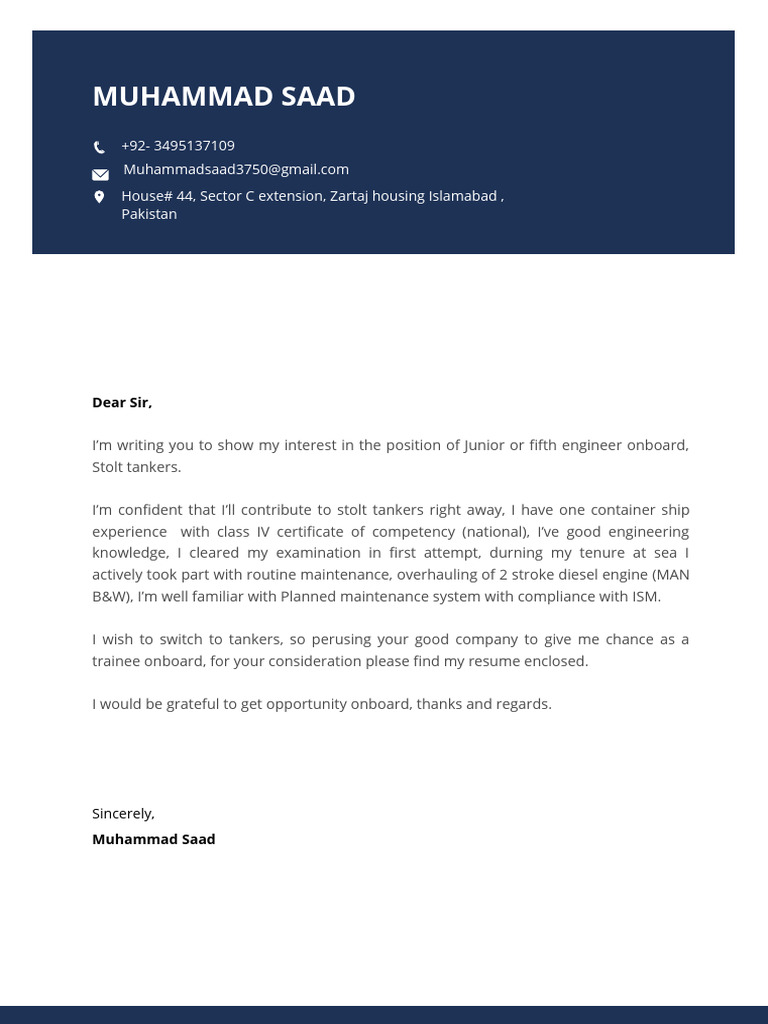 Saad Cover Letter. | PDF