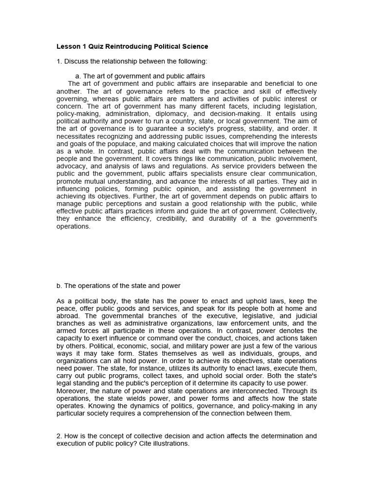 Lesson 1 Quiz Reintroducing Political Science | PDF | Political Science ... Lesson 1 Quiz Reintroducing Political Science | PDF | Political Science ...