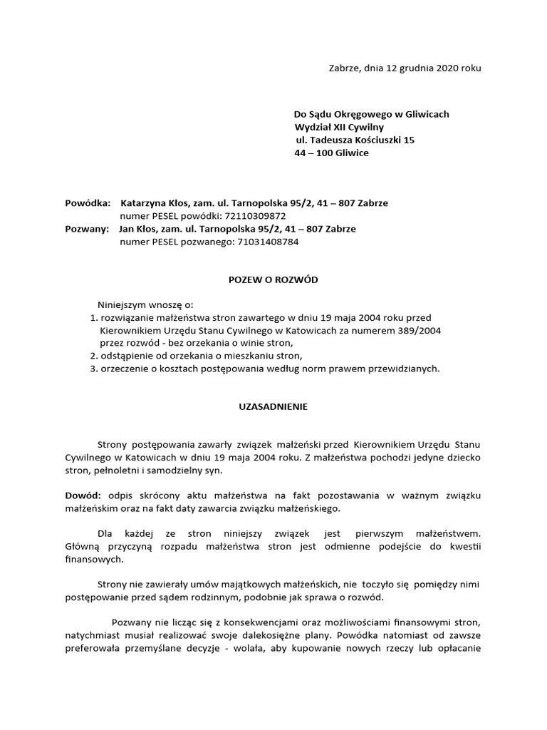 Pozew o Rozwã D.docx 2 | PDF