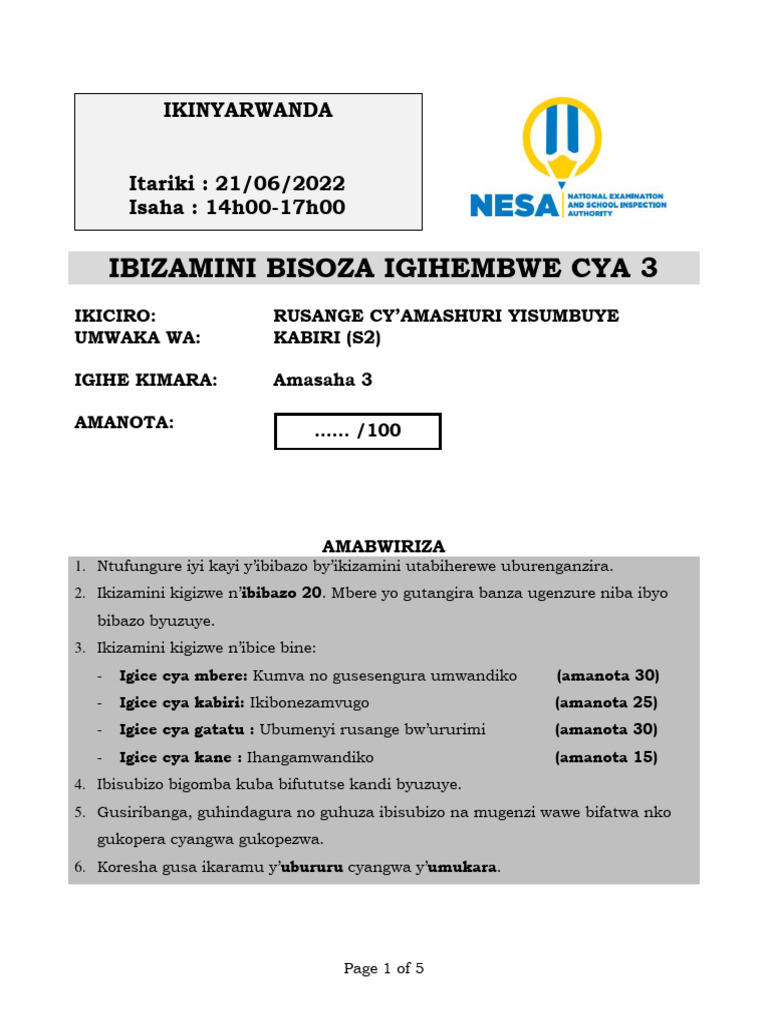 Ikinyarwanda Ibibazo N Ibisubizo | PDF