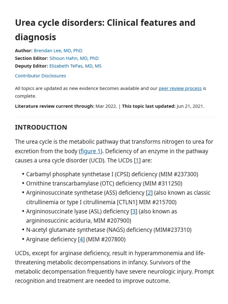 Urea Cycle Disorders | PDF | Diseases And Disorders | Metabolism