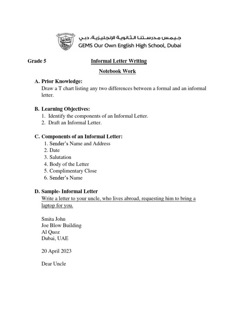Gr5 Informal Letter Writing NB Work 231202 152433 | PDF