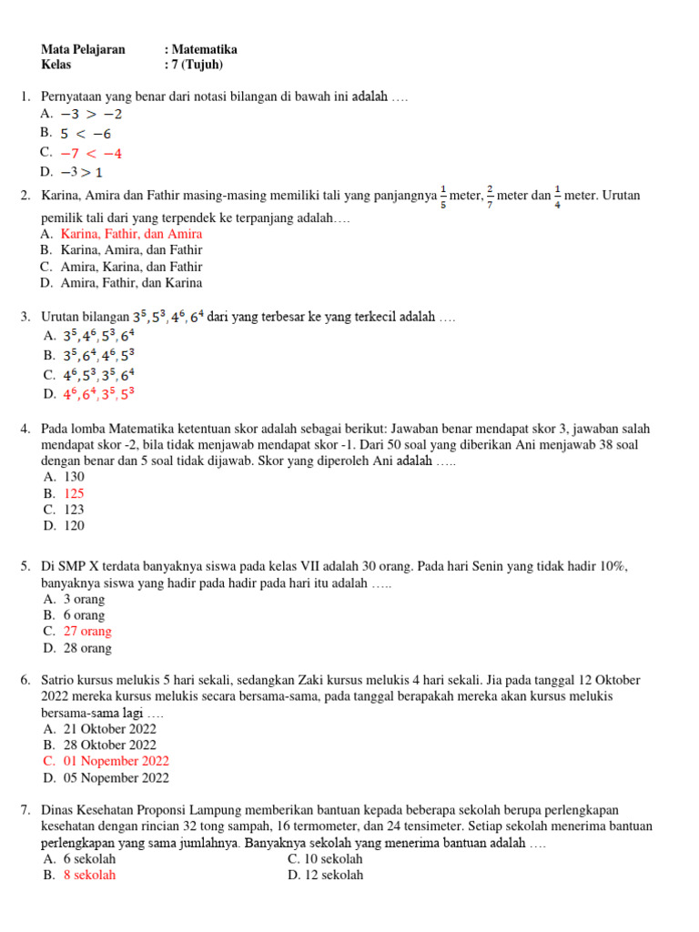 Soal Matematika 7 SMP | PDF